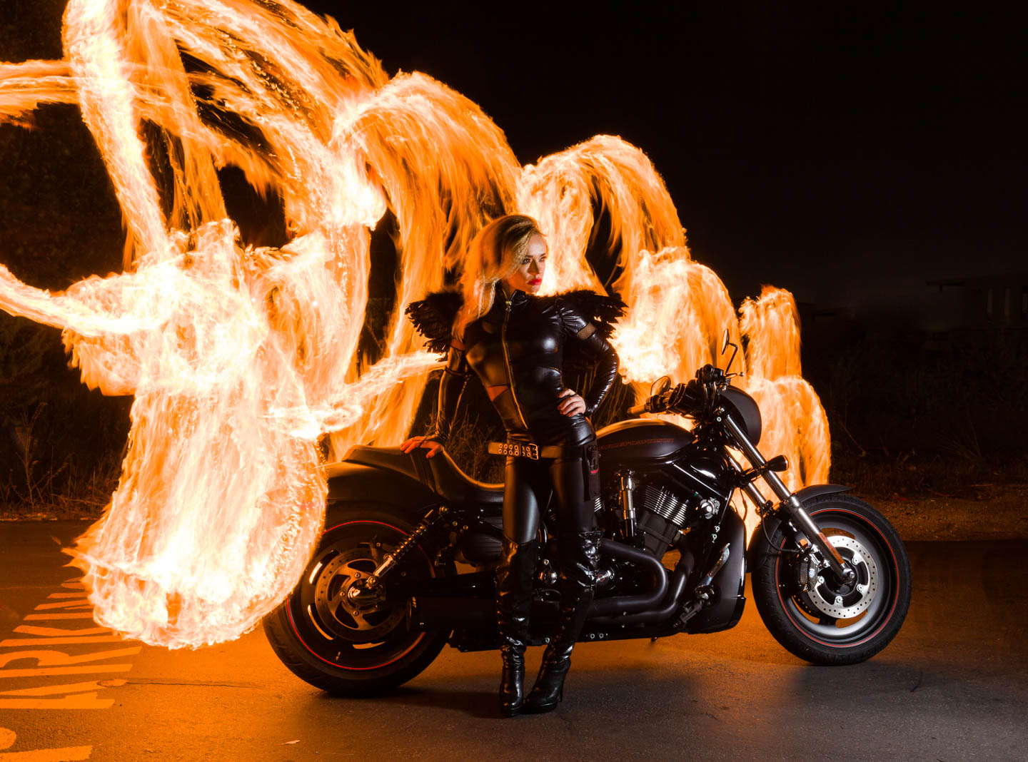 Girl On Fire and Woman on Motorcycle: Fun with Fire | dav.d photography